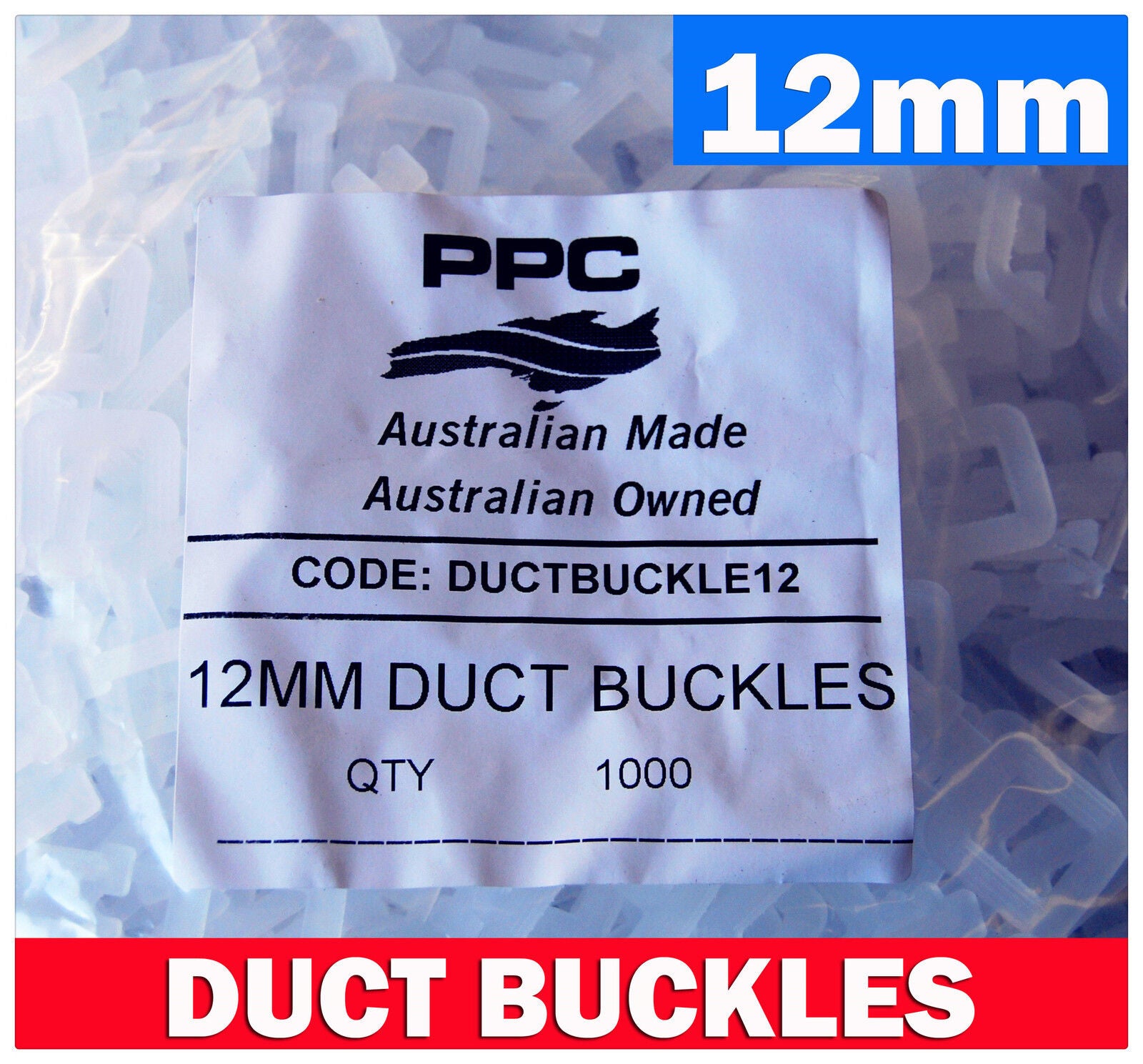 1000 x 12mm Plastic Duct Buckle for Poly Strapping Strap Buckles